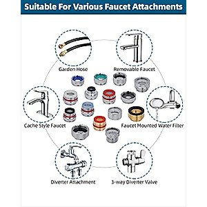 Hibbent 8 Pieces Faucet Adapter Kit, Kitchen Sink Brass Aerator Adapter Set, Male Female Sink Faucet Adapter Connecting Garden Hose, Water Filter, Standard Hose, Chrome Finished