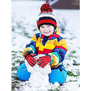 4 Pairs Winter Waterproof Snow Ski Gloves for Kids Warm Unisex Camouflage Gloves for Cold Weather Girls Boys Children (Red, Pink, Black, Black,for 6 - 12 Years Old)