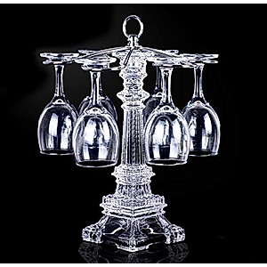 XINDAM 6 Hook Design Tabletop Glass Eiffel Tower Stemware Rack/Rotate 6 Wine Glass Storage Holder Stand Air Drying Rack