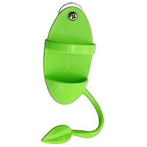 LQ Industrial Cuttlebone Holder Green Plastic Bird Feeding Cup Rack Bird Cage Storage Bowl Stand Parrot Food Holder with Perches for Cockatiels Parakeets Budgies Finches