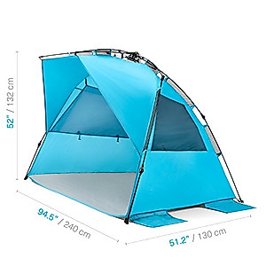 Pacific Breeze Easy Setup Beach Tent, SPF 50+ Pop Up Beach Tent Provides shelter from The Sun for 4+ People