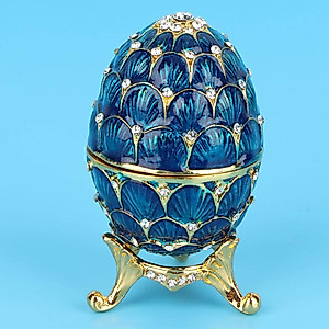 GLOGLOW Easter Egg Jewelry Organizer, Egg Shaped Trinket Box Hinged Jewelry Ring Holder Collectible Figurine Boxes (Blue) Jewelry Boxes