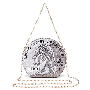 Covelin Women's Dollar Coin Handbag Rhinestone Purse Evening Clutch Bag Grey