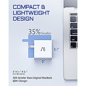 USB C Wall Charger, Aergiatech 60W PD 3.0 PPS GaN Charger, USB C Fast Charger Block Dual Port with Foldable Plug for MacBook Air, iPad Air/Pro, iPhone 13 Pro Max, Galaxy S22+/S22 Ultra, Pixel, White