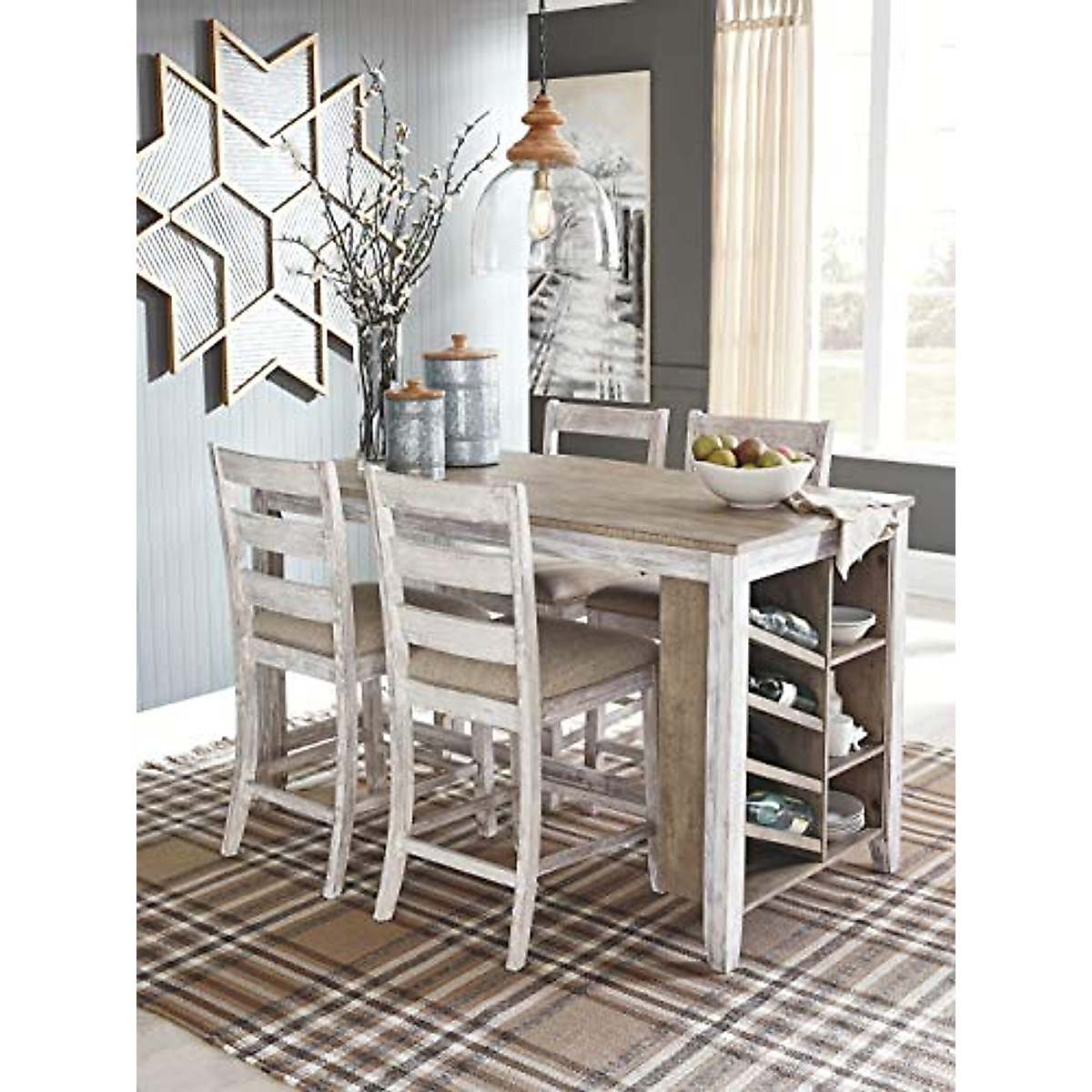 Signature Design by Ashley Skempton Farmhouse 36" Counter Height Dining Table with Storage & Wine Rack, Whitewash