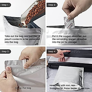 SOFTGAS 150 Pack Mylar Bags for Food Storage with Oxygen Absorbers & Labels, Resealabel Ziplock Food Grade Bags for Long Term Food Storage (4 size 4.3 * 6.3/6 * 9/7.5 * 11.5/10 * 14)