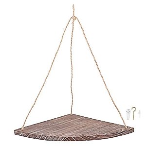 Ymiko Wall Hanging Wooden Display Corner Shelf Fan‑Shaped Floating Shelves Storage Rack with Hemp Rope for Home Decoration Photo Display (Antique)