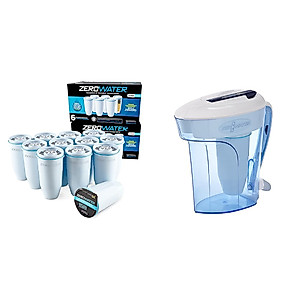 ZeroWater Official Replacement Filter (12-Pack) + 12-Cup Ready-Pour Water Filter Pitcher