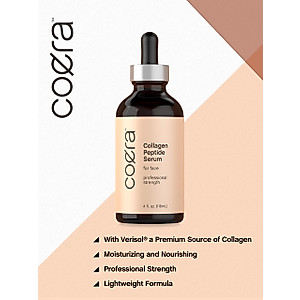 Coera Collagen Serum for Face | 4 fl oz | with Collagen Boosting Peptides | Professional Strength Formula | Free of Parabens, SLS, & Fragrances | Packaging May Vary