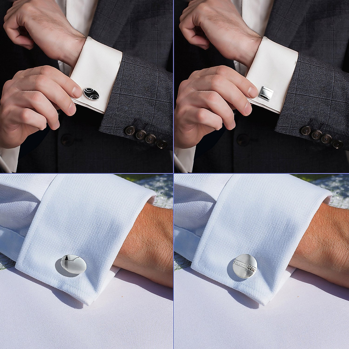 Luckeyui 12 Pairs Cufflinks Set Gifts for Men Vintage Wedding Tuxedo Shirt Cuff Links Silver & Black