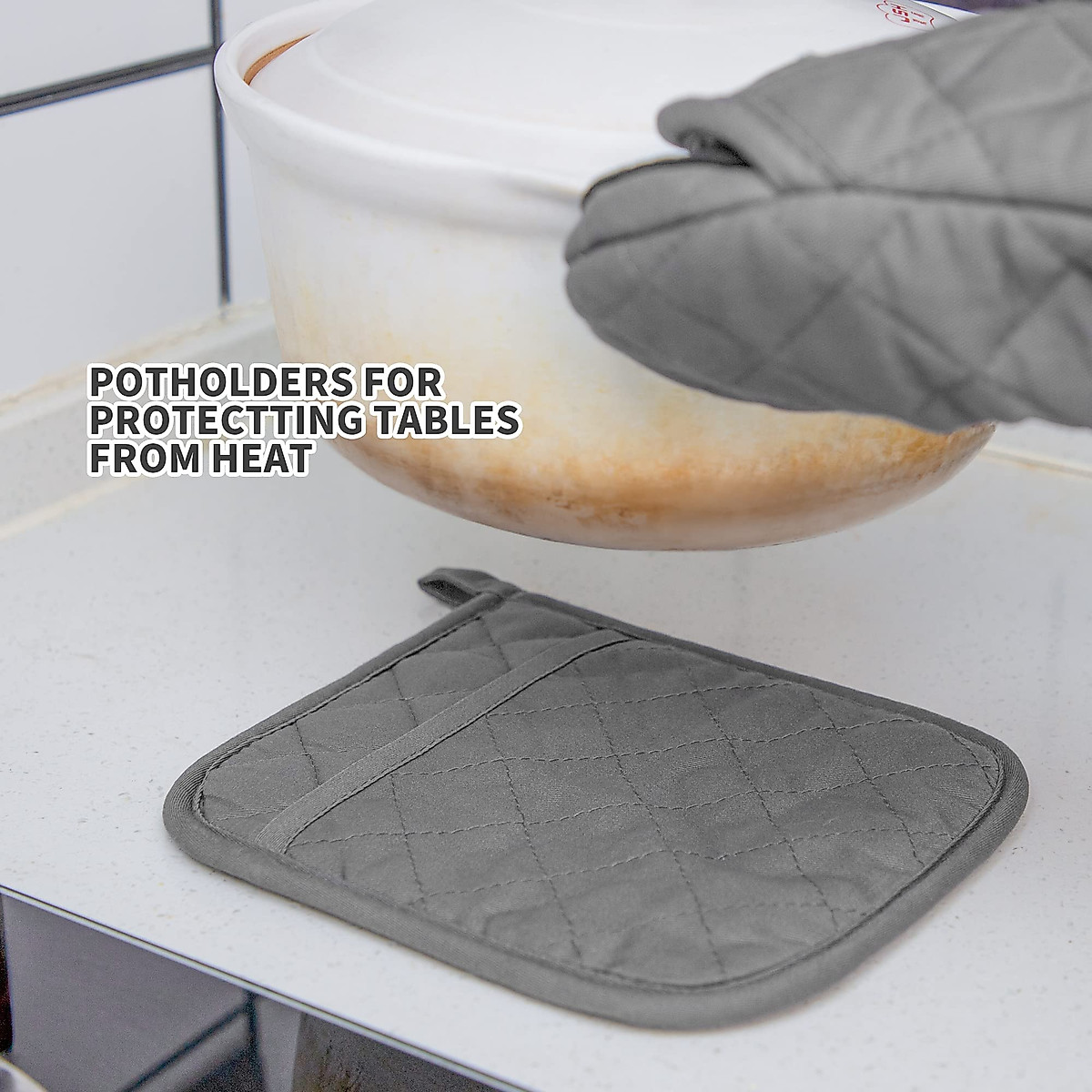 ARCLIBER Oven Mitts and Pot Holders Sets, 4PCS Heat Resistant Oven Mitts and Hot Pads for Kitchen, Non-Slip Oven Mitts and Rubber Pot Holders for Kitchen Cooking, Baking, Grilling, BBQ