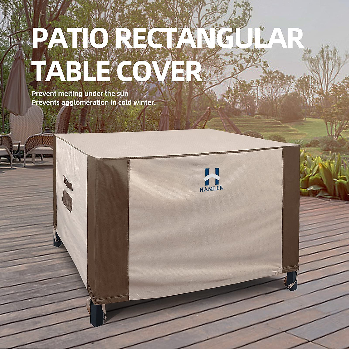 HAMLER Patio Furniture Covers, Rectangular Patio Heavy Duty Table Cover, 420D Tough Oxford Cloth Waterproof Outdoor Dining Table & Chairs General Purpose Furniture Cover 76" L x 76" W x 27.5" H