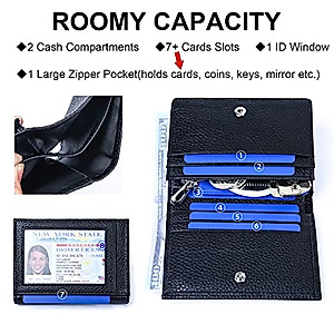 Fependu Small Wallet for Women RFID Blocking Genuine Leather Compact Bifold Pocket Ladies Wallet Zipper Mini Purse with ID Window Black