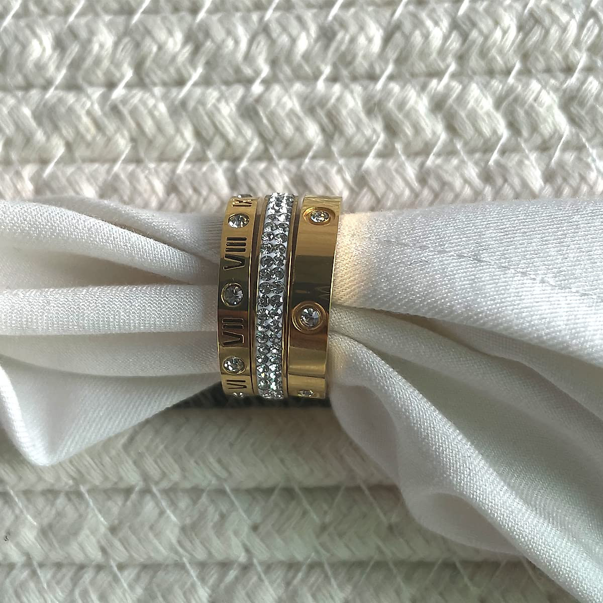 YIKOXI 3pcs Love Friendship Lucky Ring Cubic Zirconia Gold Ring Sets for Women Stainless Steel Wedding Statement Thumb Ring Bands (Gold, 7)