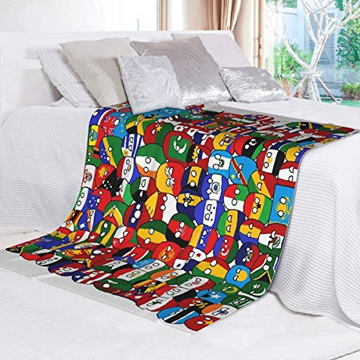 Hanayo Countryball Polandball World Map Flannel Fleece Throw Blanket Soft Cozy Lightweight Fluffy Microfiber Blanket All Season Fuzzy Plush Throw Blanket for Couch Bed Sofa 60"X50"