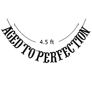 Qttier Aged to Perfection Banner for 50th 60th 70th 80th 90th 100th Birthday Anniversary Party Decorations Assembled Supplies Decor Favors Bunting Photo Booth Props Sign (Black Glitter)