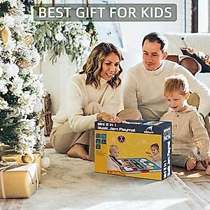 QShark 2 in 1 Music Learning Toys for Baby Toddler 1 2 3 Years Old Boys Girls | 13 Keys Piano Keyboard & 5 Drum Kits | Built-in Demo, 4 Instrument Sounds, Volume Control, Birthday Gift for 1+ Boy Girl