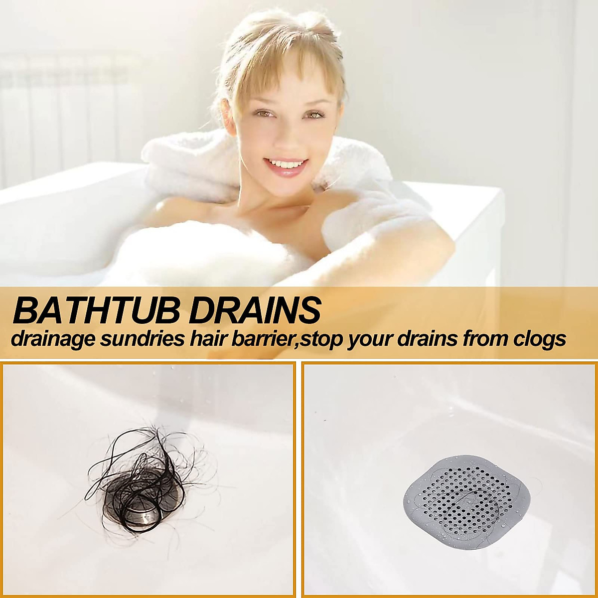 FNCMCNF Shower Drain Cover,Square Drain Cover,Silicone Shower Drain Hair Catcher with 4 Suction Cup,Durable and Not Easily De for Tub,Kitchen and Bathroom(Grey+Black) 2 Pack