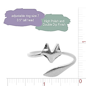 Spinningdaisy Handcrafted Brushed Metal Sleek Fox Head Ring Silver