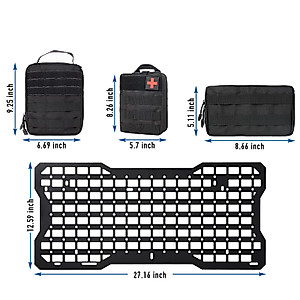 Tailgate Molle Panel Rear Door Cargo Organizer Kit Interior Storage Metal Plate with 3 Storage Bags for 2007-2022 Jeep Wrangler JK/JL 4XE