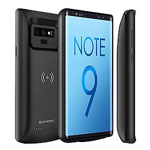NEWDERY Upgraded Galaxy Note 9 Battery Case Qi Wireless Charging Compatible, 10000mAh Rechargeable Extended Charger Case (Raised Bezel - Air Cushion Technology) Compatible Samsung Note 9 (Black)