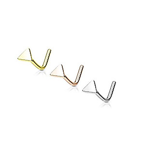 Pierced Owl 20G Stainless Steel Triangle Flat Top L-Bend Nose Stud (Silver Tone)