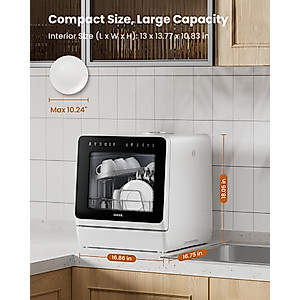 HAVA 2025 NEW Upgraded Countertop Dishwasher with Water Softener and Enhanced Energy Efficiency, Portable Dishwasher with 8 Wash Programs, Child Lock & Delayed Start Function, No Installation Needed