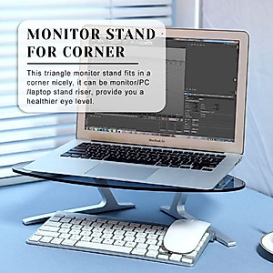 Toughened Glass Triangle Monitor Stand, Strong Load-Bearing Computer Monitor Riser, Laptop Corner Monitor Stand, Glass Screen Elevation Shelf