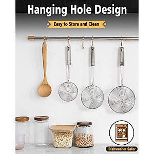 Enhanced Version Stainless Steel Spider Strainer Skimmer Ladle, Set of 3 Sizes Kitchen Strainer Spoon for Cooking and Frying, Pasta Strainer, Food Preparation-32.5cm, 36cm, 38cm