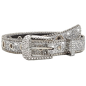 Rhinestone Belts for Women Western Cowgirl Bling Skinny Leather Belt for Jeans Pants Dresses (Fit for 27"-39")
