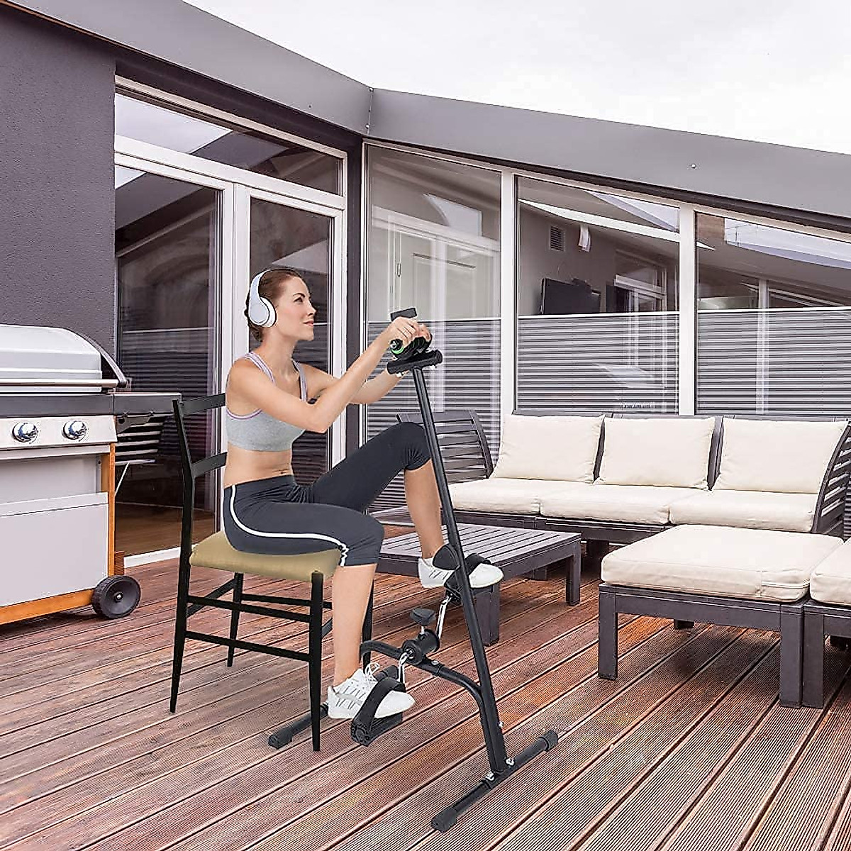 Compact Exercise Bike, Pedal Exerciser Bike Hand Arm Leg and Knee Peddler Adjustable Fitness Equipment for Seniors Elderly Home Pedal Exercise Bike for Total Body