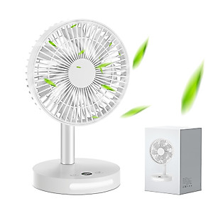 Generic USB Quiet Desk Fan, Personal Rechargeable Battery Operated Desk Fan with 5 Speeds, Powerful Fan Table Fan for Dorm Bedroom Desktop Office, White
