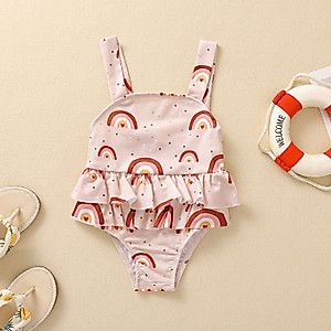 Newborn Baby Girls Rainbow Swimsuit Sleeveless Ruffle Swimwear One Piece Bikini Bathing Suit 0-3Y (Beige, 0-6M)