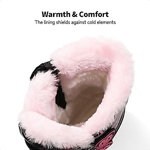 DREAM PAIRS Boys Girls Snow Boots Water-Resistant Outdoor Sport Warm Cozy Anti-Slip Cute Ankle Winter Shoes for Toddler/Little/Big Kid,Size 1 Little Kid,Black/Pink,DUCKO