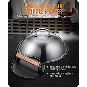 homenote Griddle Accessories for Blackstone, Commercial Grade 12 Inch Heavy Duty Round Melting Dome with Cast Iron Smash Burger Press Perfect for Flat Top Hibachi Grill Indoor Outdoor