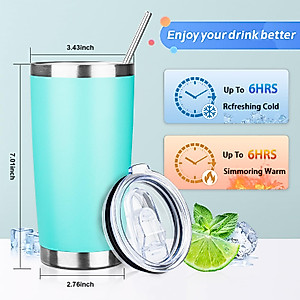 ATIKZHE 20oz Tumbler with Straw and Brush, Stainless Steel Vacuum Insulated tumbler, Double Wall Insulated Coffee Tumbler for Outdoor, Home, Travel,Office (Light Green,1pcs)