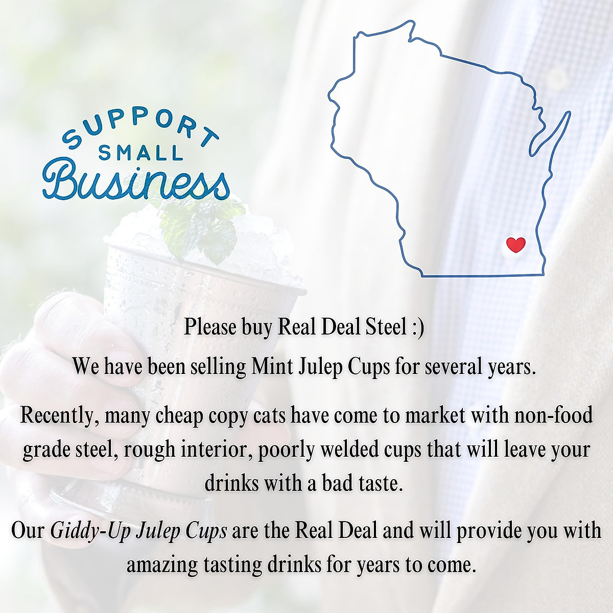 Mint Julep Cups: Stainless Steel Glasses, Set of 4, Metal 12 oz Cocktail Glasses, Party Supplies (4)