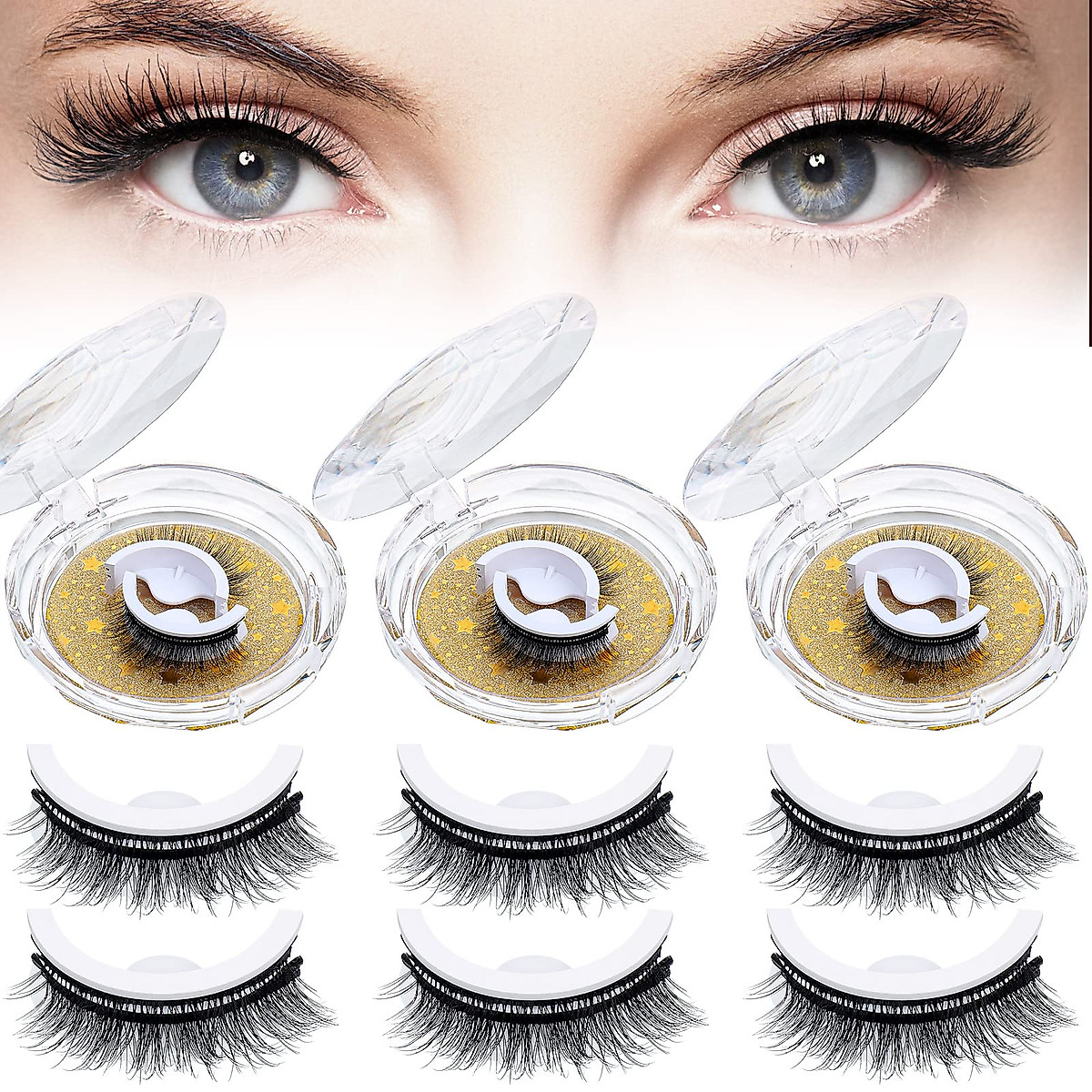 Loopeer 6 Pairs Reusable Self Adhesive Eyelashes Natural Look False Eyelashes No Glue or Eyeliner Needed Reusable Adhesive Eyelashes Self Adhesive Lashes Extension for Women Girls (Natural Style)