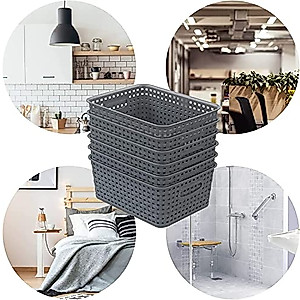 Wekioger Plastic Storage Baskets with Handles, Gray, Set of 6