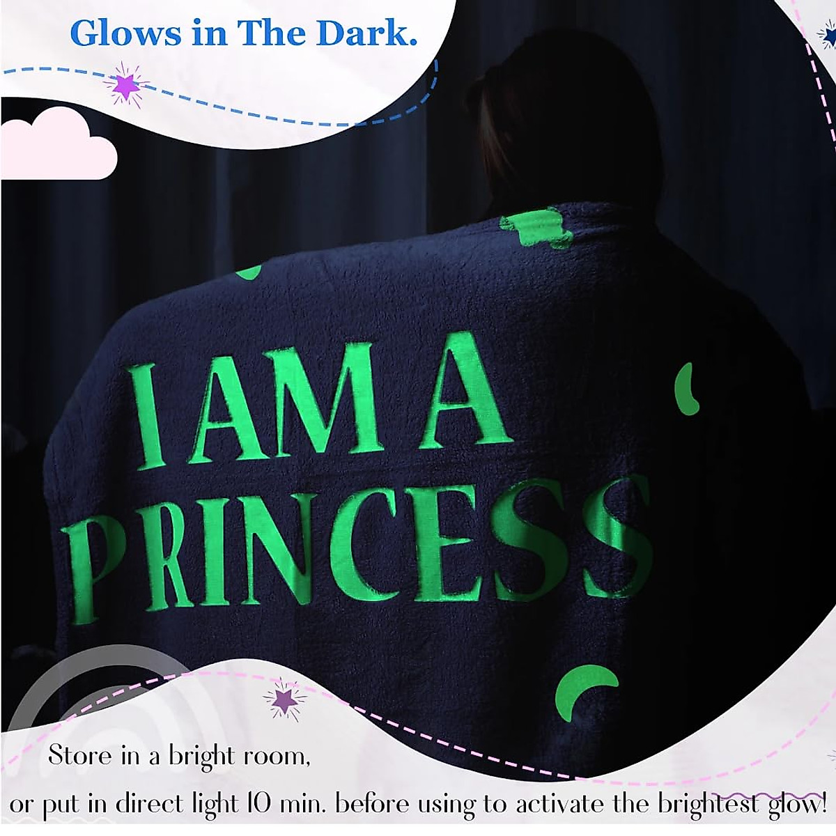Glow in The Dark Blankets for Girls - Soft Plush Blanket w- Words of Affirmation Kids Blanket for Girls Ages 5-16 to Promote Joy - Ideal for Girls - 50" x 60"