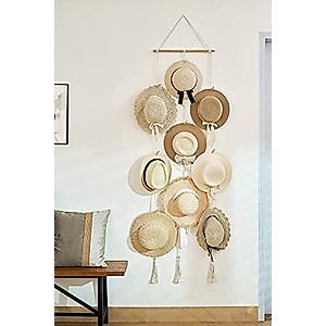 Mkono Hat Rack for Wall Baseball Cap Organizer and Hat Hangers for Wall Boho Caps Display Organizer with Tassels