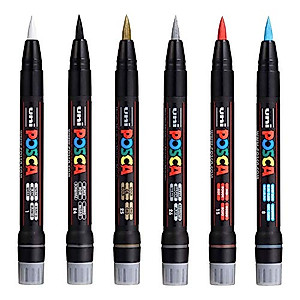 Uni Posca PCF-350 Brush Tipped Paint Marker Art Pen - Fabric Glass Metal Pen - The 6 Most Popular Colours