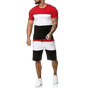 FORUU Mens Sport Set 2023 Summer Outfit 2 Piece Set Short Sleeve T Shirts and Shorts Stylish Casual Sweatsuit Set Plus Size Best Tracksuit for Men Fashion Slim Fit Plus Size