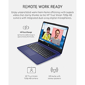 HP 14 Laptop, Intel Celeron N4020, 4 GB RAM, 64 GB Storage, 14-inch HD Touchscreen, Windows 10 Home, Thin & Portable, 4K Graphics, One Year of Microsoft 365 (14-dq0050nr, 2021, Indigo Blue)