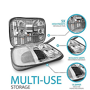 ToolBay Travel Essentials Cable Organizer Bag - Small Charging Cord Storage, Charger, Cables, Cord Storage and Accessory Bag, Grey, for Travel, Work and School (Grey)