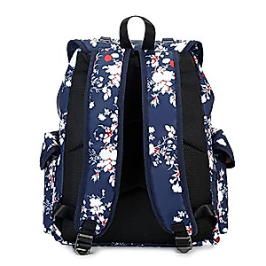 NOHCLIE Large Belt Drawstring Backpack Women Floral Casual College Bookbag Lady Travel Rucksack 15.6 inches Laptop Bag (Plum Blossom)