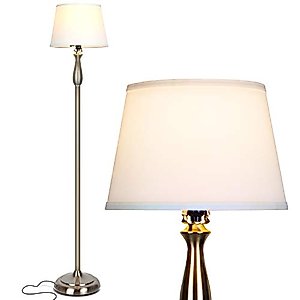 Brightech Gabriella Tall Lamp with Fabric Shade & LED Bulbs, Elegant Lamp for Living Rooms & Offices, LED Floor Lamp, Mid-Century Modern Standing Lamp for Bedroom, Great Living Room Décor - Silver