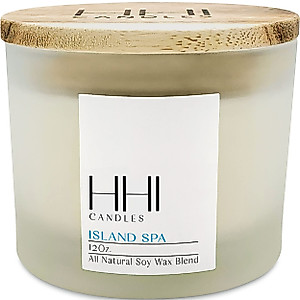 All-Natural Scented Soy Candle | Island Spa | A Fresh Blend of Eucalyptus and Citrus | Large 12 Ounce Three Wick Candle | Long burn time | includes Bamboo Lid and Gift Box | HHI Candles