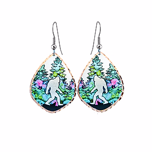 Artisan Copper Sasquatch Bigfoot Earrings -Watercolor Art Earrings, Gifts for Bigfoot Enthusiasts, Bigfoot Gifts, Sasquatch Gift Ideas for Bigfoot lovers