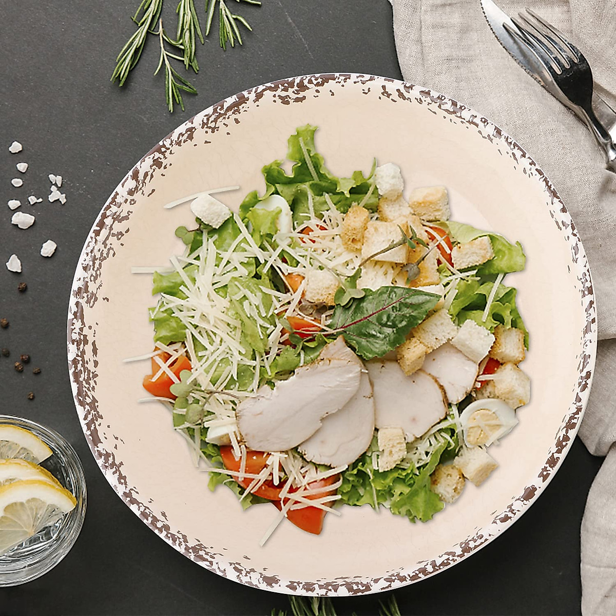 lok-osemile Gourmet Art Crackle8.1 Melamine Salad/Pasta/Soup Bowl - Ivory 32oz - Set of 4